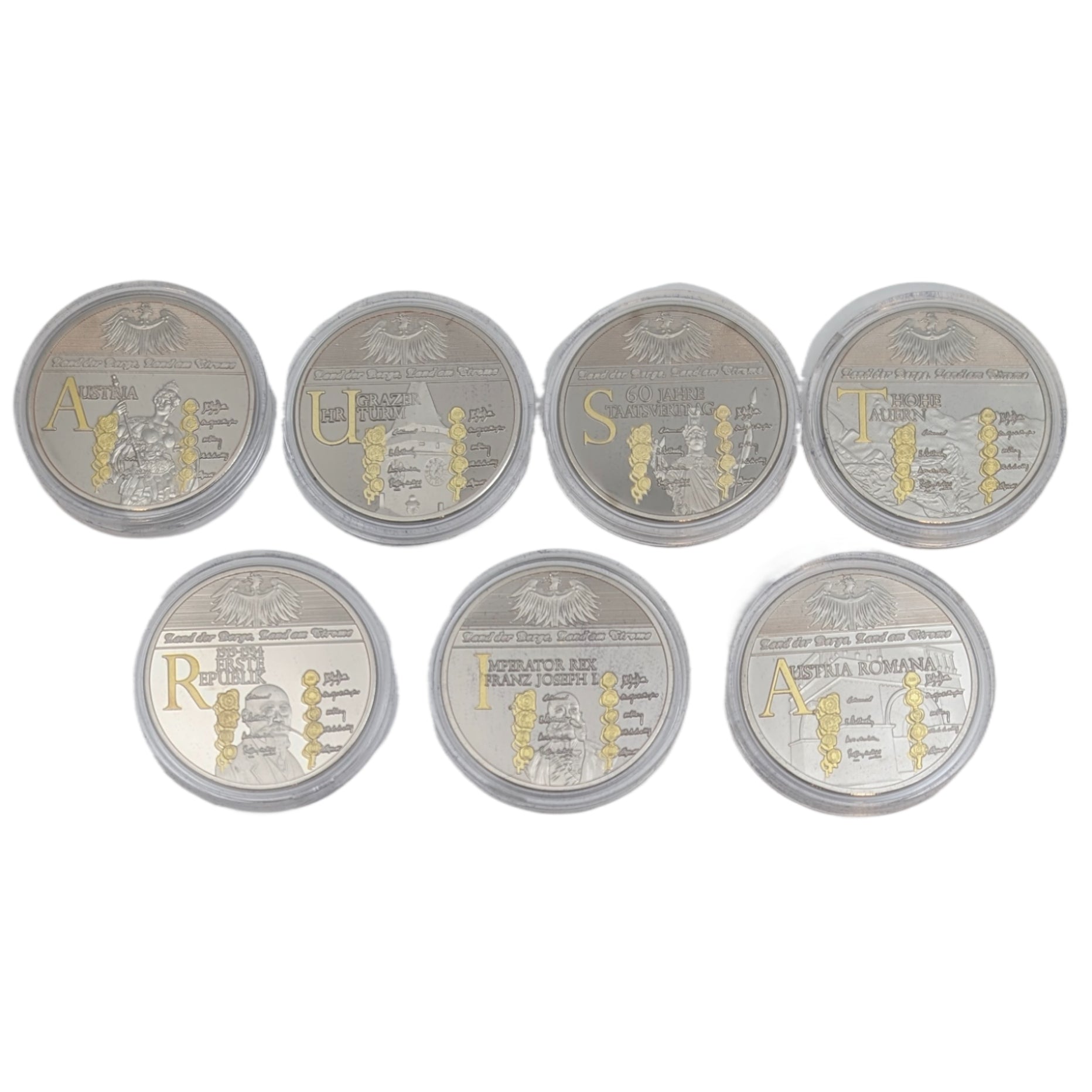 Austria Set, 7-teilig, Land der Berge, Land am Strome, mit Goldapplika ...